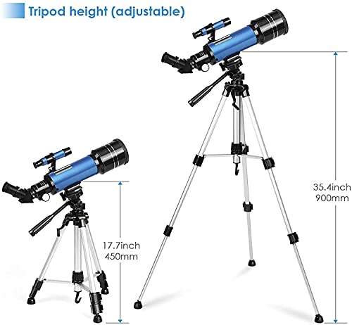 Tuword Telescope for Beginners Adults Kids, 70mm Aperture 400mm AZ Mount Astronomical Refracting Telescope Adjustable(17.7-35.4In) Portable Travel Telescopes with Backpack, Phone Adapter