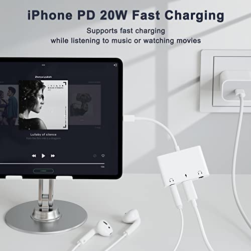 LXJADAP iPhone Headphone Splitter,3 in 1 Dual 3.5mm Headphone Jack Adapter, with Charging iPhone Splitter, Compatible with iPhone 14/13/12/11/X/8/8plus/7/7plus/iPad-Support iOS 16
