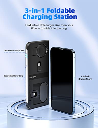 3 in 1 Charging Station, Foldable Charging Stand for Multiple Apple Devices Compatible with iPhone, iWatch, Air Pods, 18W Fast Charge Portable Travel Charger with QC3.0 Adapter…