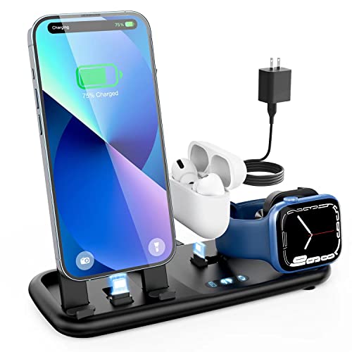 Foldable 3 in 1 Charging Station,18W Fast Charger Stand for Multiple Apple Devices Compatible with All iPhone, iWatch, Air Pods, Fast Charge Portable Travel Charger with QC3.0 Adapter
