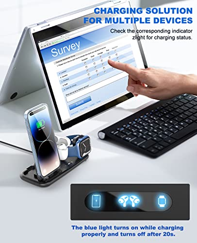 Foldable 3 in 1 Charging Station,18W Fast Charger Stand for Multiple Apple Devices Compatible with All iPhone, iWatch, Air Pods, Fast Charge Portable Travel Charger with QC3.0 Adapter