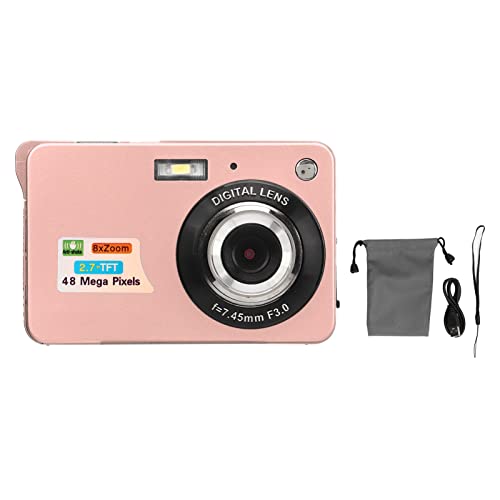4K Digital Camera, Anti Shake 48Mp Kids Camera with 2.7In LCD Display, Fill Light, 8X Zoom Vlogging Camera Rechargeable Compact Pocket Camera Gift for Boys, Girls, Beginners (Pink)