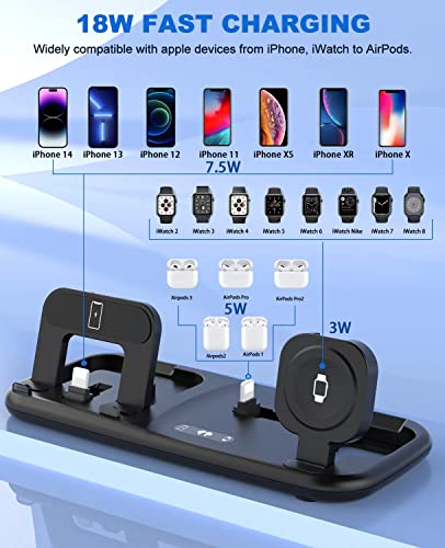 Foldable 3 in 1 Charging Station,18W Fast Charger Stand for Multiple Apple Devices Compatible with All iPhone, iWatch, Air Pods, Fast Charge Portable Travel Charger with QC3.0 Adapter