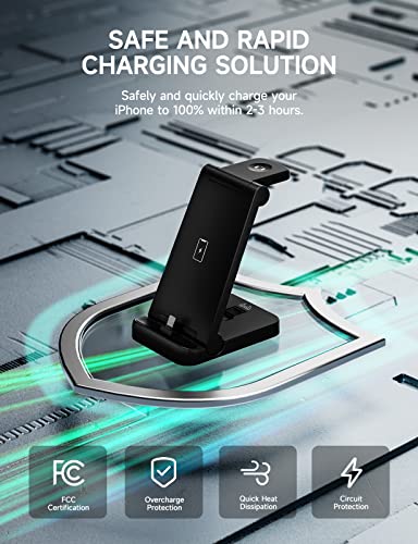3 in 1 Charging Station, Foldable Charger Stand for Multiple Devices, iPhone Charging Station with 18W Wall Adapter, Fast Charge Portable Travel Charger Compatible with iPhone, iWatch, AirPods