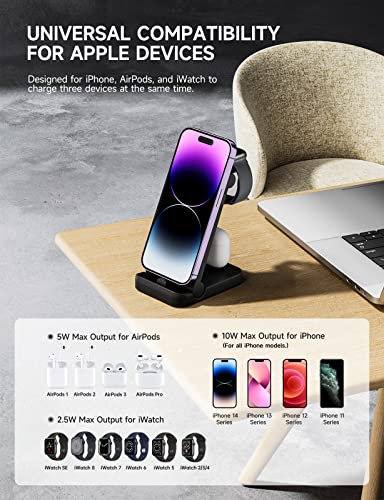 3 in 1 Charging Station, Foldable Charger Stand for Multiple Devices, iPhone Charging Station with 18W Wall Adapter, Fast Charge Portable Travel Charger Compatible with iPhone, iWatch, AirPods