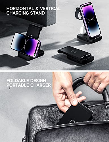 3 in 1 Charging Station, Foldable Charger Stand for Multiple Devices, iPhone Charging Station with 18W Wall Adapter, Fast Charge Portable Travel Charger Compatible with iPhone, iWatch, AirPods