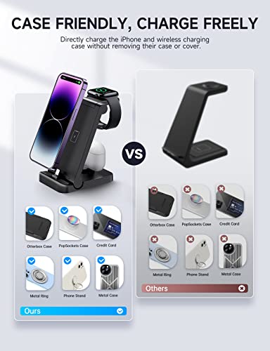 3 in 1 Charging Station, Foldable Charger Stand for Multiple Devices, iPhone Charging Station with 18W Wall Adapter, Fast Charge Portable Travel Charger Compatible with iPhone, iWatch, AirPods