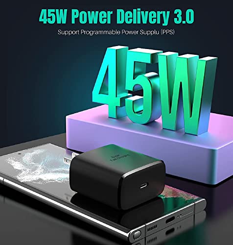 Samsung 45W Super Fast Charger,USB C Super Fast Charging for Samsung Galaxy S23 Ultra/S23/S23+/S22/S22+/S22 Ultra/S21/S21 Ultra/S20+/Note 20/Note 10/Galaxy Tab S7/S7+/S8/S8 Ultra with 6FT Type C Cable