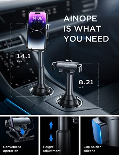 AINOPE Cup Holder Phone Mount Gravity Cup Phone Holder for Car Auto Lock Cupholder Phone Holder for Car Cell Phone Holder Car Cup Holder Compatible with iPhone Samsung Phones