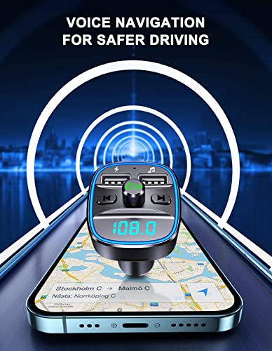 [Upgraded] COMSOON Bluetooth FM Transmitter for Car, Bluetooth Car Adapter MP3 Player FM Transmitter, Hands-Free Calling, Dual USB Ports (5V/2.4A & 1A), LED Screen, Support SD/TF Card USB Flash Drive