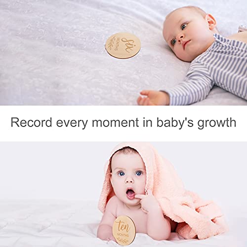 Toyvian 1Set Baby Monthly Milestone Cards Wooden Discs Double Sided Milestone Cards, Newborn Photography Props
