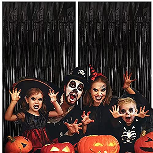 Black Party Decorations 3 Packs Black Foil Fringe Curtain Tinsel Backdrop Curtain for Birthday Party 3.2 Ft X 8.2 Ft Door Streamers Foil Backdrop Curtain Halloween Wall Backdrop Photo Booth