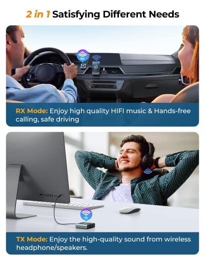 JOYROOM Bluetooth 5.3 Transmitter and Receiver 2 in 1 [LED Screen & Enhanced Dual Mics] Wireless Audio Adapter for Car/TV/Home Stereo/Headphone/Speaker/Airplane/Boat/Gym, AUX Bluetooth Adapter