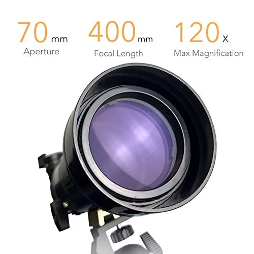 AstroLite 70AZ Refractor Telescope Travel Bag Bundle β 20x-120x Magnification - 70mm Aperture 400mm Focal Length Telescope β Bonus Smartphone Adapter - Manual Alt-AZ Telescope for Beginners