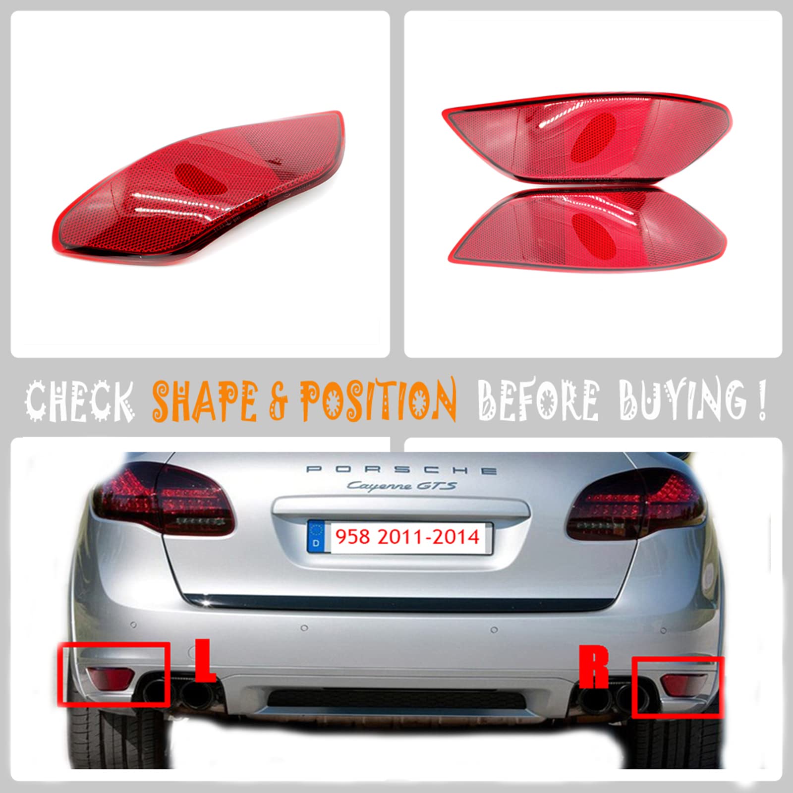 Trimla Rear Reflector for 11-14 Porsche Cayenne 92A 958 Fit Basic Turbo GTS Sport S 3.0L 3.6L 4.8L 2011 2012 2013 2014 bumper Left Right Driver Side 95863110500 95863110600 (Left)