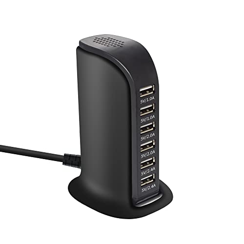 Wyssay 10A(50W) 6-Port Independent Desktop USB Charging Station,Multi USB Fast Charger Compatible with iPhone 13/13pro Max 12/12 Mini/12Pro/12 Pro Max/11/11 Pro iPad AirPod,Tablets（Black）
