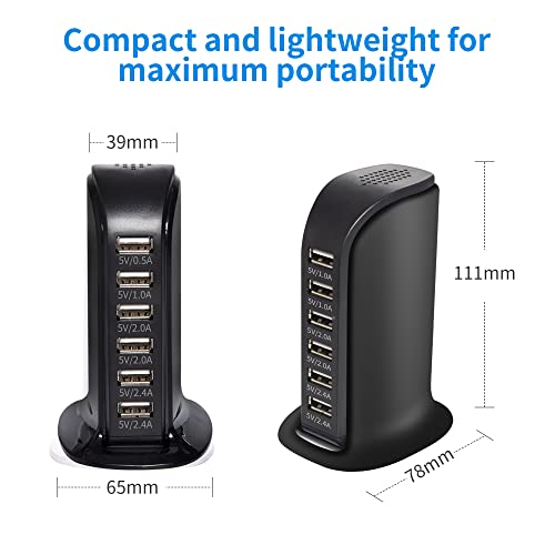 Wyssay 10A(50W) 6-Port Independent Desktop USB Charging Station,Multi USB Fast Charger Compatible with iPhone 13/13pro Max 12/12 Mini/12Pro/12 Pro Max/11/11 Pro iPad AirPod,Tablets(Black)