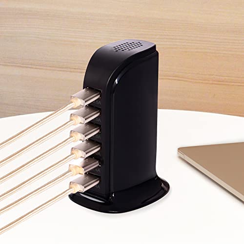 Wyssay 10A(50W) 6-Port Independent Desktop USB Charging Station,Multi USB Fast Charger Compatible with iPhone 13/13pro Max 12/12 Mini/12Pro/12 Pro Max/11/11 Pro iPad AirPod,Tablets(Black)