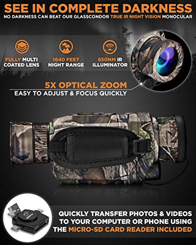 CREATIVE XP Infrared Night Vision Monocular Telescope for 100% Darkness - IR Digital Monocular, High-Tech Spy Gear for Hunting & Surveillance - Save Photo & Video with Card Reader Included