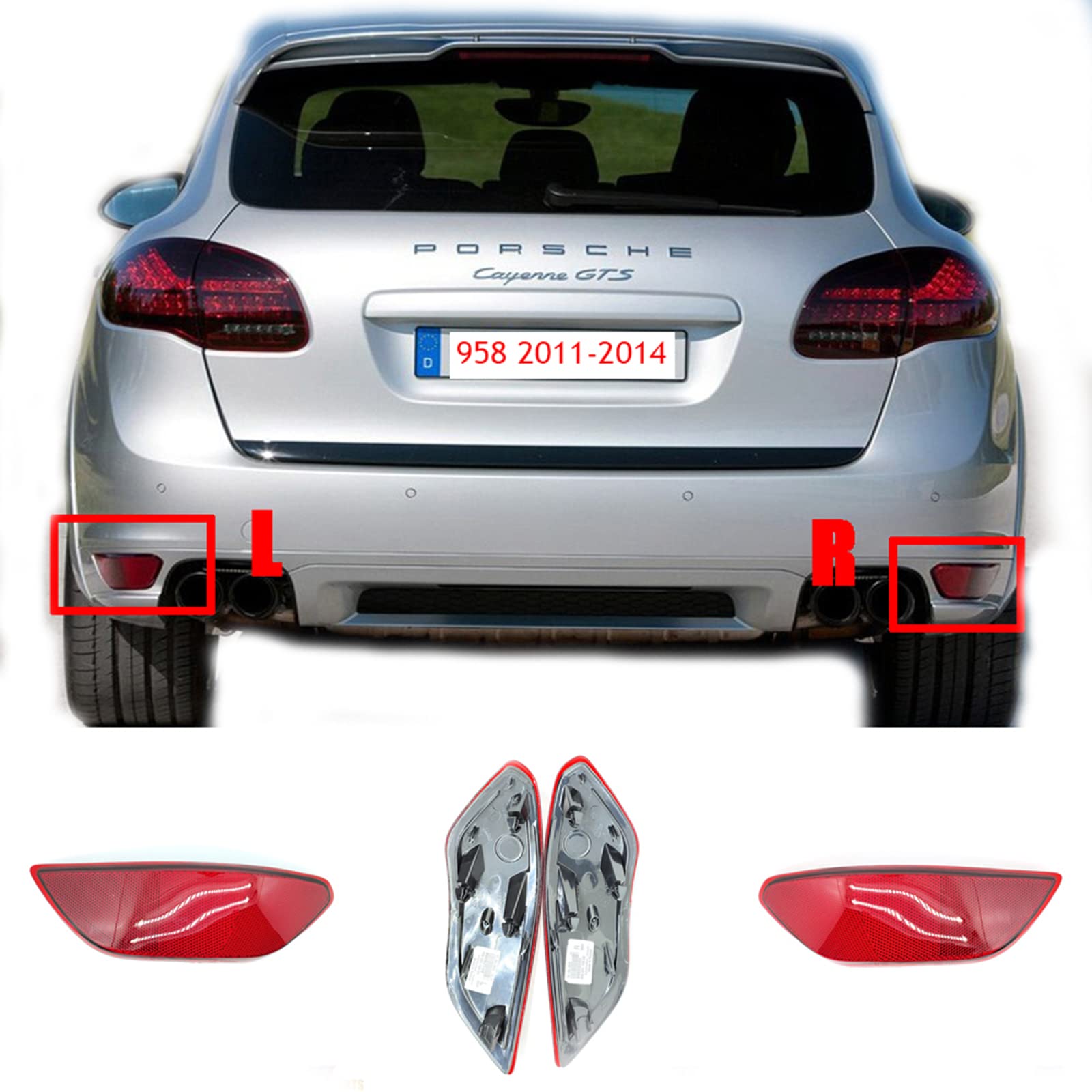 Trimla Rear Reflector for 11-14 Porsche Cayenne 92A 958 Fit Basic Turbo GTS Sport S 3.0L 3.6L 4.8L 2011 2012 2013 2014 bumper Left Right Driver Side 95863110500 95863110600 (Left)