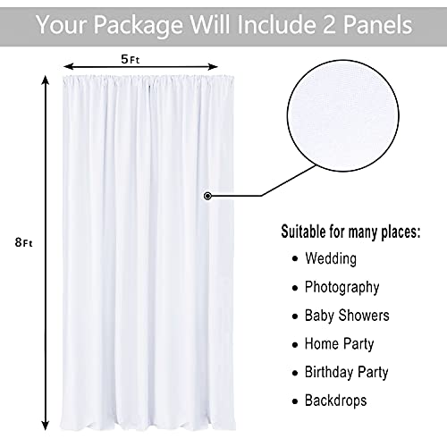 Hiasan White Backdrop Curtains for Parties, Polyester Photography Backdrop Drapes for Family Gatherings, Wedding Decorations, 5ftx8ft, Set of 2 Panels