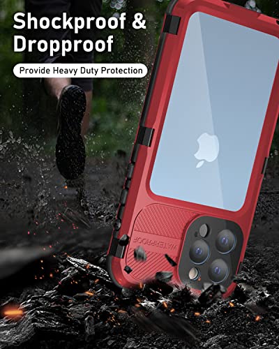 WIFORT iPhone 13 Pro Max Waterproof Metal Case - Built-in [Screen Protector][15FT Military Grade Shockproof][IP68 Water Proof], Full Body Aluminum Protective Dropproof Cover, 6.7" Red