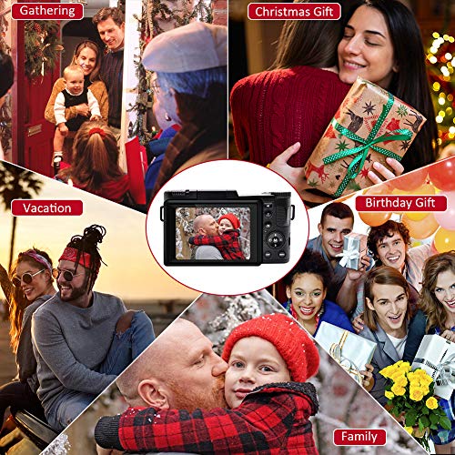 Digital Camera Vlogging Camera Full HD 2.7K 30MP Vlog Camera for YouTube Compact Digital Cameras with 32G Memory Card and 2 Batteries(Fixed Focus)