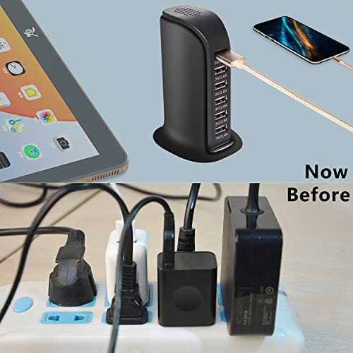 Wyssay 10A(50W) 6-Port Independent Desktop USB Charging Station,Multi USB Fast Charger Compatible with iPhone 13/13pro Max 12/12 Mini/12Pro/12 Pro Max/11/11 Pro iPad AirPod,Tablets(Black)