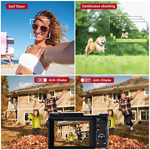 Digital Camera Vlogging Camera Full HD 2.7K 30MP Vlog Camera for YouTube Compact Digital Cameras with 32G Memory Card and 2 Batteries(Fixed Focus)
