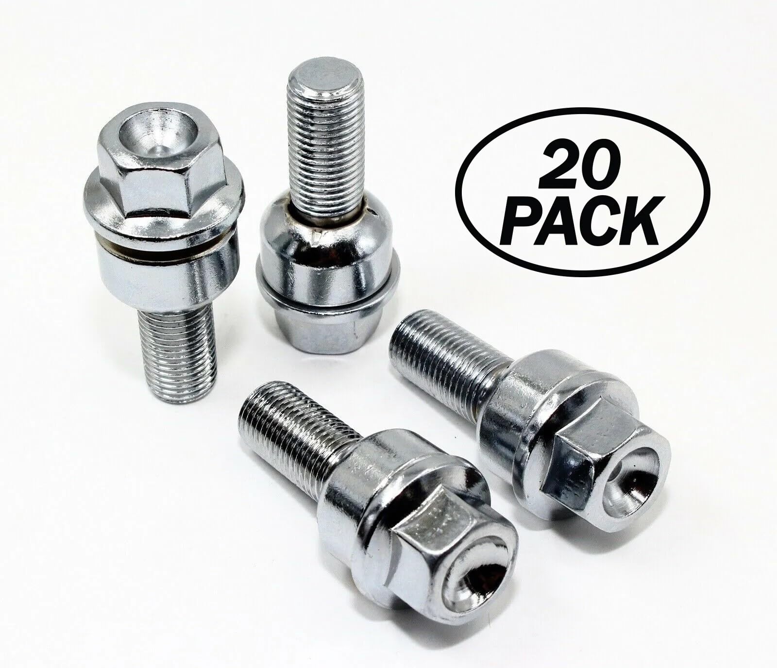 Set of 20 Veritek 14x1.5mm 29mm Thread Chrome Ball R14 Radius Seat Lug Bolts for Porsche Factory Wheels