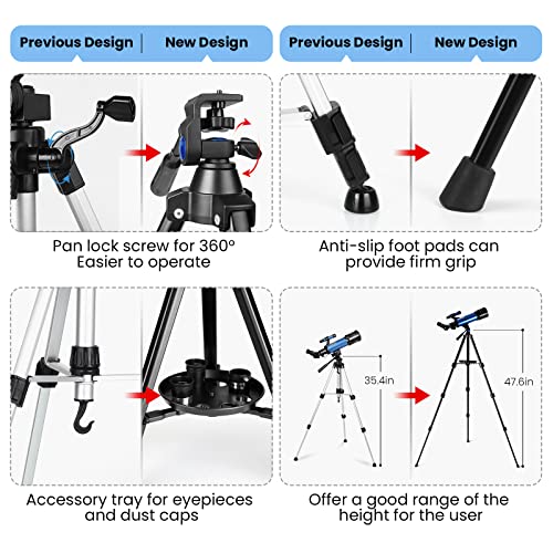 Telescope for Beginners,70mm Aperture 400mm AZ Mount Photography Tripod 17.9-47.6In Astronomical Refracting Telescope for Adults Kids, Portable Travel Telescope with Backpack Phone Adapter