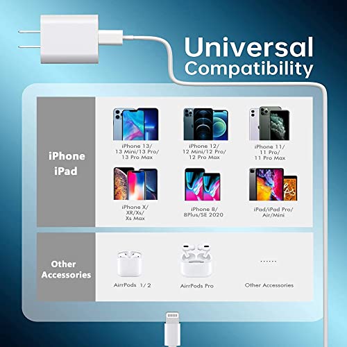 iPhone Fast Charger, USB C Fast Charger 20W PD Fast Adapter Type C Power Wall Charger with Cable Compatible iPhone 14/14 Pro Max/13/13Pro/12/12 Mini/12 Pro/12 Pro Max/11/11 Pro Max/Xs Max/XR/X,iPad