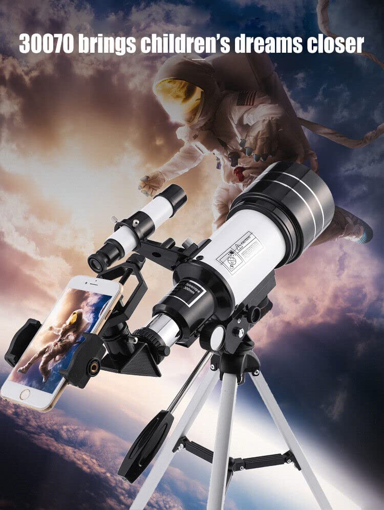 Jahy2Tech Telescope for Kids Adults Astronomy Beginners Professional Astronomical Refractor Telescope with 70mm Aperture and 300mm Focal Length,Adjustable Tripod Stand,Mobile Phone Holder(White)