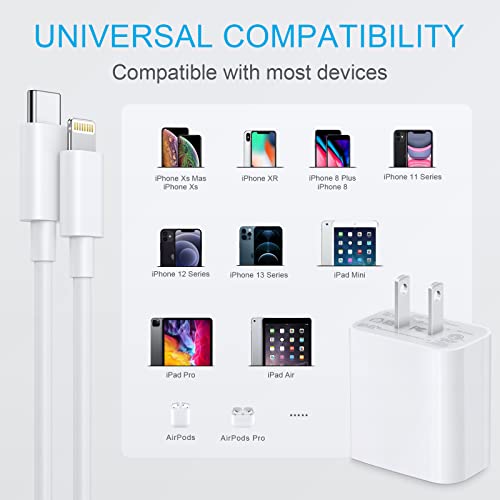iPhone Fast Charging Block with Charging Cord,[Apple MFi Certified] 20W PD Fast Charger & 6FT USB C to Lightning Cable Compatible with iPhone13/14/14 plus/12/pro/pro max/11/Air pods pro/iPad air