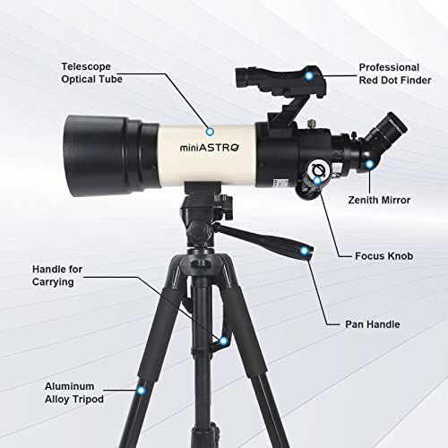 80mm Refractor Telescope for Adults Astronomy - Professional Astronomical Telescope for Beginners Viewing Planets- Portable and Powerful Telescopes with Adjustable Tripod, Phone Adapter, Easy to Use