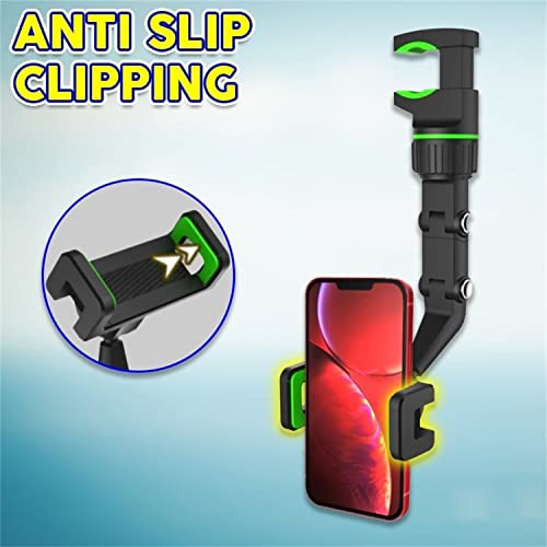 360° Car Rearview Mirror Mount Stand Holder for Cell Phone and Gps, 2023 New Universal Adjustable Phone Holder, Can Be Fixed and Adjusted Automobile Cradles, Suitable for All Phone Models (Green)