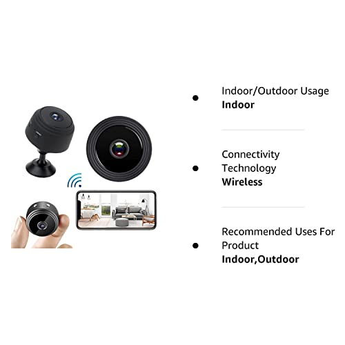 Mini Camera, Wireless WiFi Motion Detects Magnetic Camera, HD 1080P Portable Home Security Cameras Covert Nanny Cam Small Indoor Outdoor White Video Recorder Motion Activated Night Vision (Black)