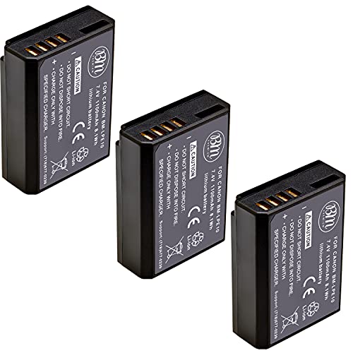 BM Premium 3 Pack of LP-E10 Batteries for Canon EOS Rebel T3, T5, T6, T7, Kiss X50, Kiss X70, EOS 1100D, EOS 1200D, EOS 1300D, EOS 2000D Digital Cameras