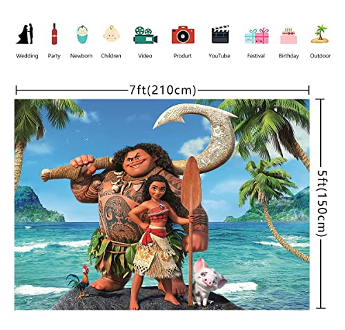 Moana Maui Backdrop Girl Birthday Party Background Cake Table Dress-up Banner Supplies Photobooth Props (7X5FT)