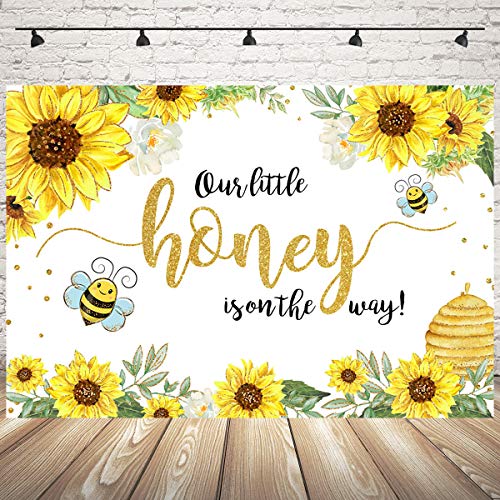 Mocsicka Bee Baby Shower Backdrop Sunflower Sweet Honeycomb Baby Shower Photo Backdrops Bumblebee Bee Day Photography Background (7x5ft)