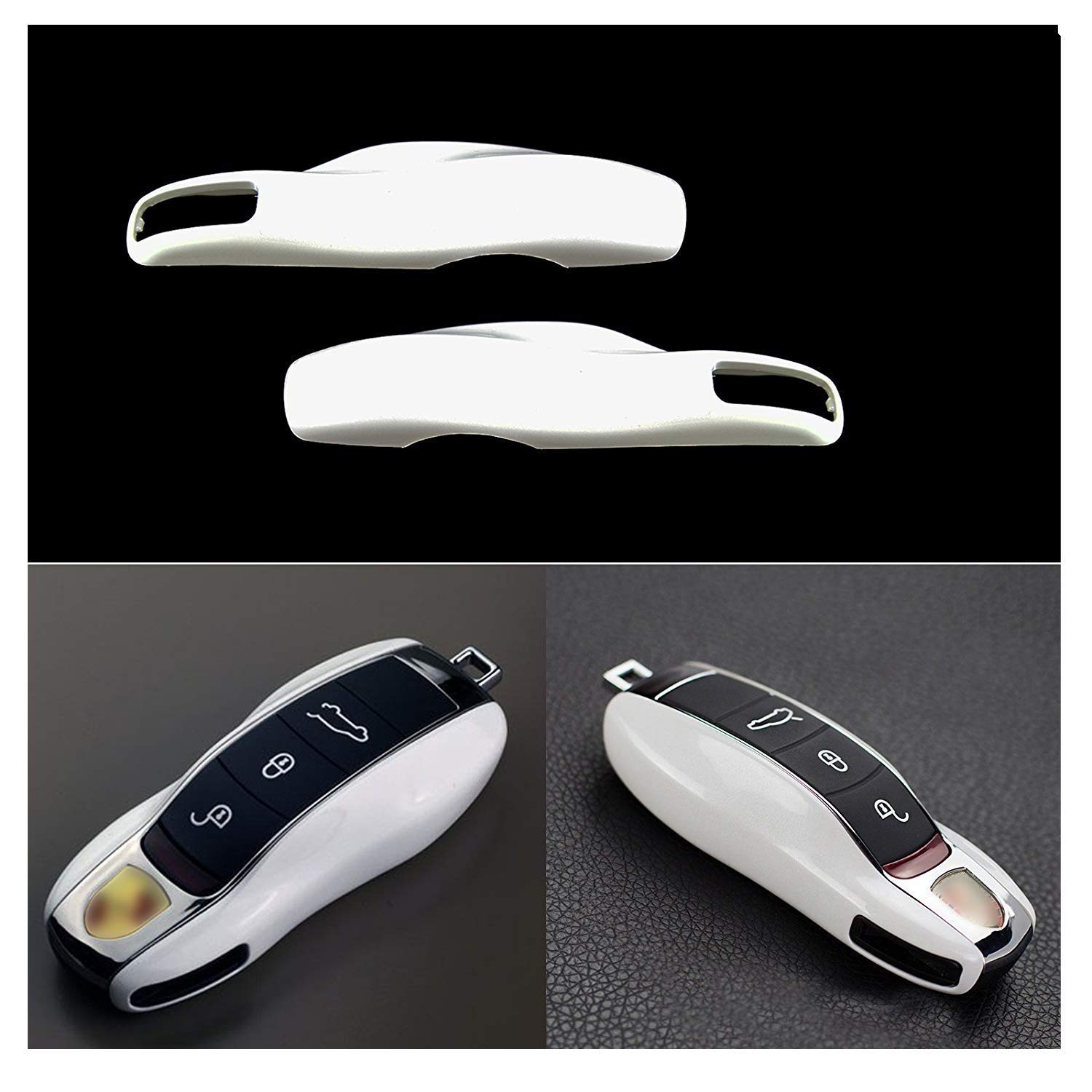 Xotic Tech White Smart Remote Key Fob Protector Cover Shell Case Holder Compatible with Porsche Boxster Cayenne Panamera Cayman Macan Carrera 911 991 918 Spyder(Fits 3 Button)