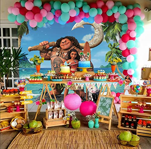 Moana Maui Backdrop Girl Birthday Party Background Cake Table Dress-up Banner Supplies Photobooth Props (7X5FT)