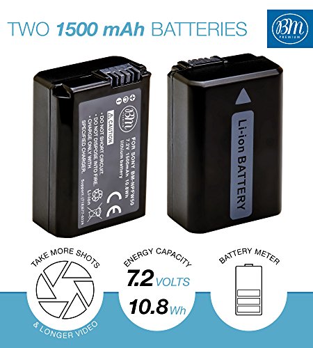 BM Premium 2 NP-FW50 Batteries for Sony ZV-E10, A6100, A6400, DSC-RX10 IV, DSC-RX10 III, DSC-RX10 II, DSCRX10, Alpha 7, Alpha 7R, a7, a7R, a7R II, a7S, a7S II, a3000, a5000, a5100, a6000, a6300, a6500
