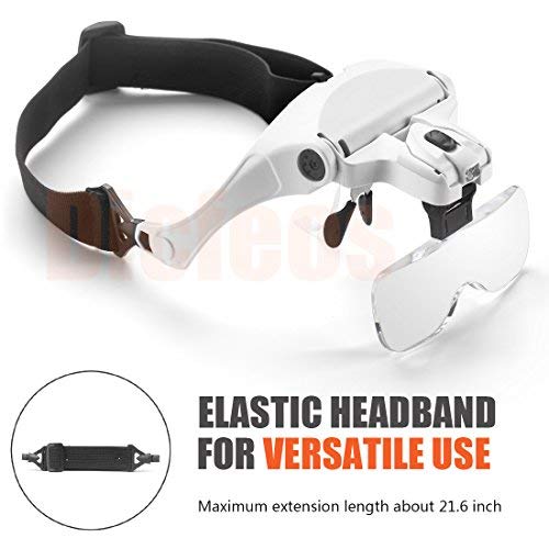 Dicfeos Magnifying Glass with Light for Close Work, Headband Lighted Magnifier with 5 Lenses for Jewelry, Arts , Crafts, Knitting, Cross Stitch, Stamp Kit, Needle Works, Crochet and DIY