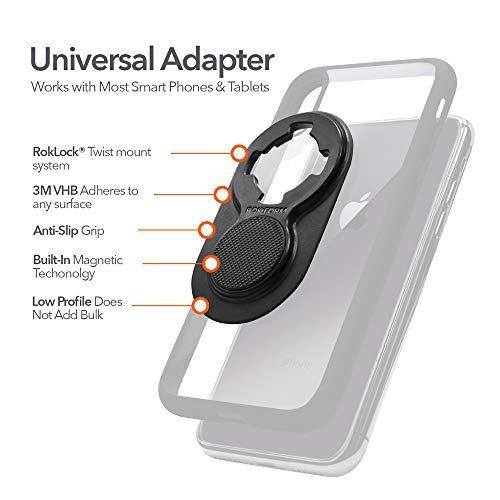 Rokform – Universal Adapter with Twist Lock, Magnetic Phone Mount, Adapter Mounts to Almost Any Smartphone, Phone Case, Tablet, or Flat Surface with 3M VHB Adhesive (Black)