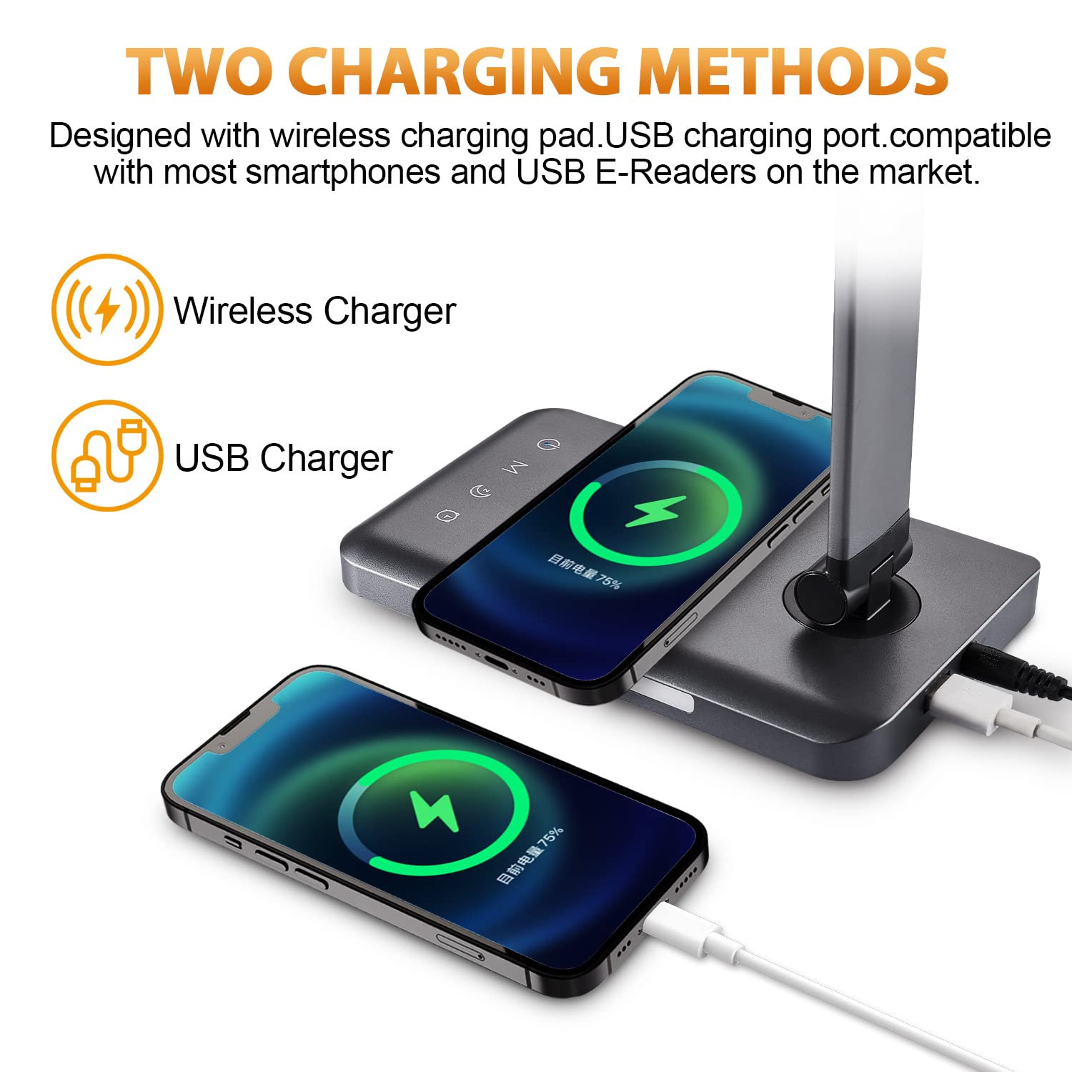 LED Desk Lamps,Dimmable Table Lamps with USB Charging Port,5 Color Temperature Modes,5 Brightness Levels,Eye-Caring Office Lamp with Touch Control for Home Bedroom (Silver)