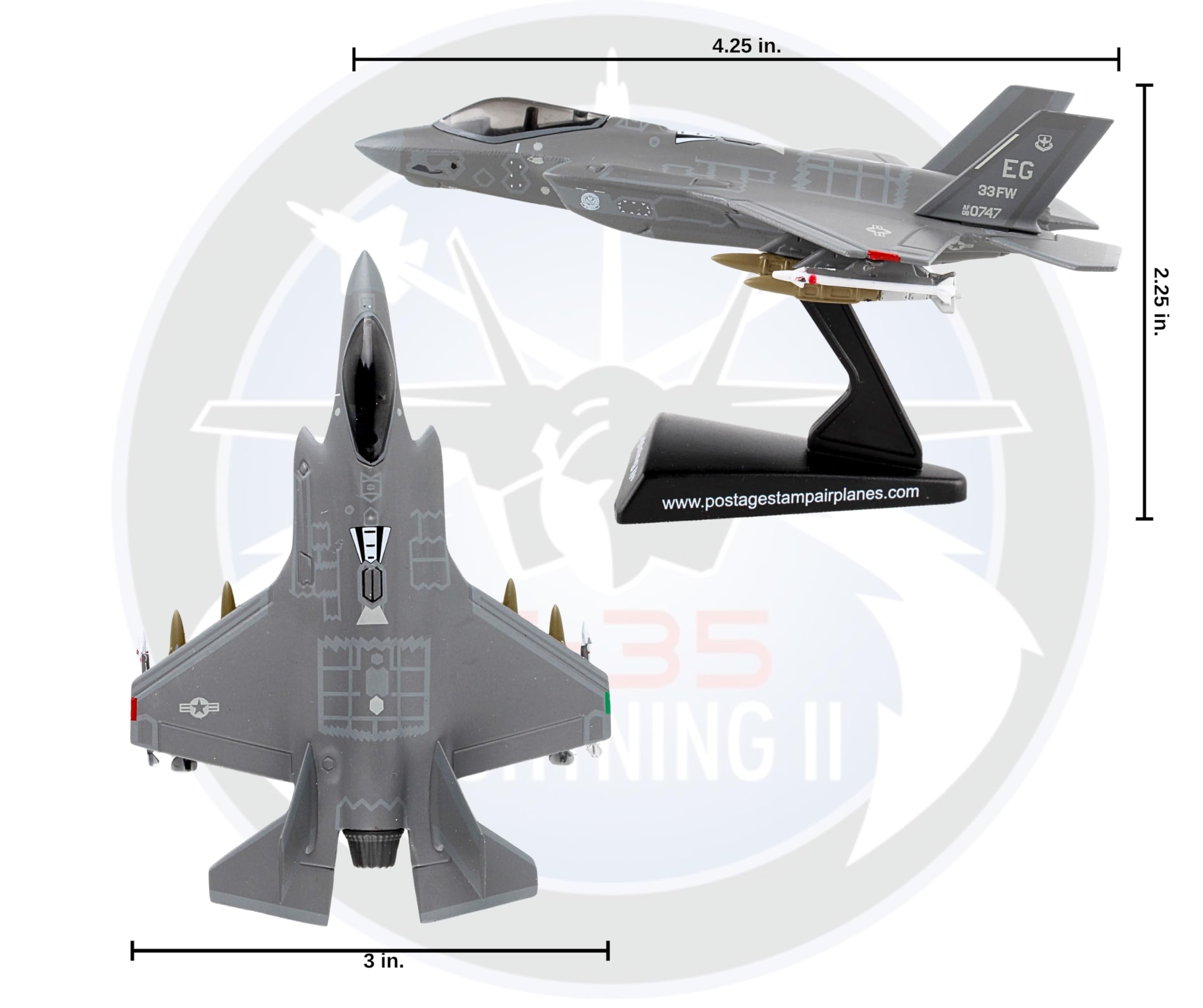 Daron Postage Stamp PS5602 USAF F-35 Version A , Lightning II , 1/144 Scale Diecast Model with Stand