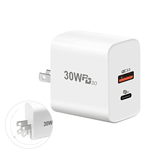 USB Wall Charger for iPhone, Upgraded 30W Dual Port Fast Charger Block, Foldable Plug Wall Type C Charger for iPhone 13/12/11 Pro Max Mini iPad Watch Switch MacBook Air Google Pixel 6 Samsung Galaxy