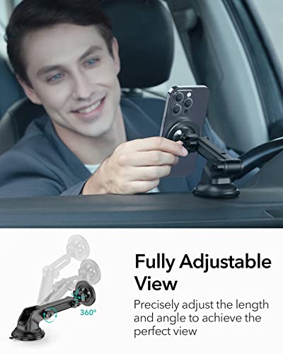 ESR Dashboard Car Phone Mount (HaloLock), Compatible with MagSafe Car Mount, Windshield Magnetic Car Phone Holder for iPhone 14/13/12 Series, Car Accessories, Charging Not Supported, Metallic Grey