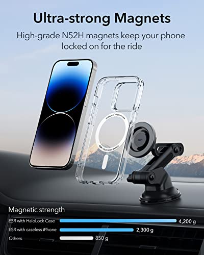 ESR Dashboard Car Phone Mount (HaloLock), Compatible with MagSafe Car Mount, Windshield Magnetic Car Phone Holder for iPhone 14/13/12 Series, Car Accessories, Charging Not Supported, Metallic Grey